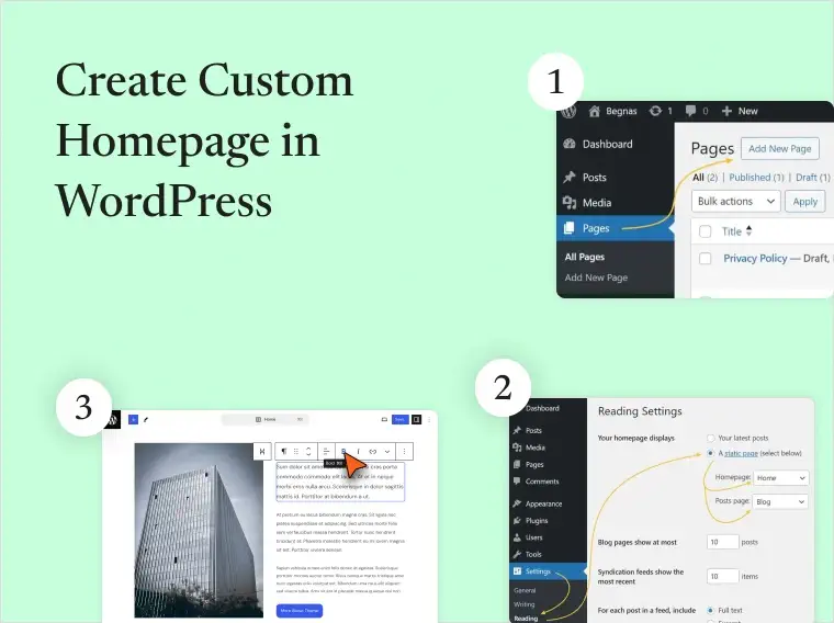 Create Custom Homepage in WordPress: 3 Easy Steps to successfully design front page - ArtifyWeb